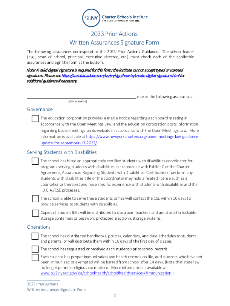 Fillable Online 2023 Prior Actions Written Assurances Signature Form ...