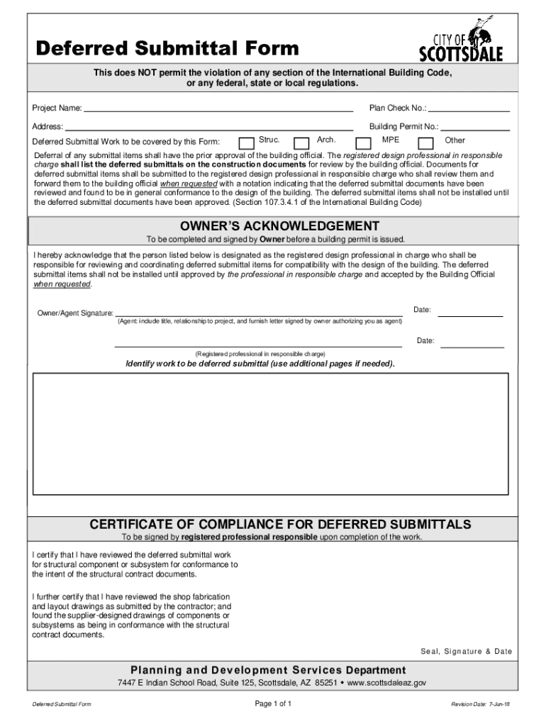 Deferred Submittal Form Deferred Submittal Form - pdfFiller