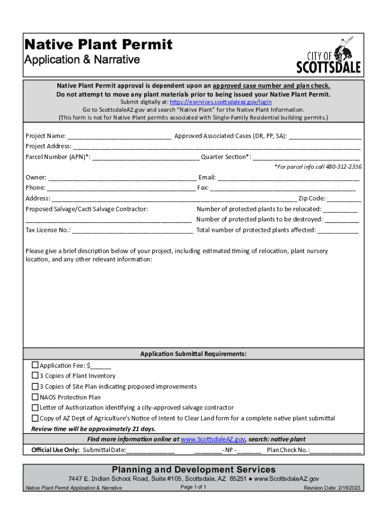 Fillable Online Fillable Online scottsdaleaz Native Plant Permit - City ...
