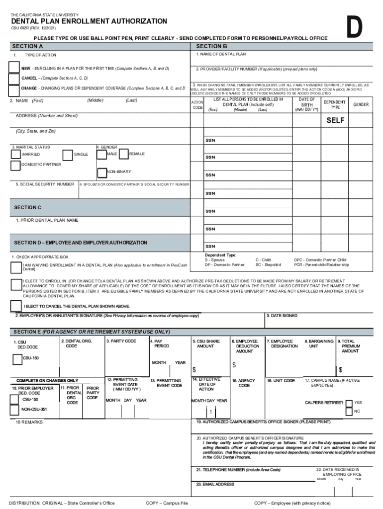 Fillable Online Instructions for Completion of the Dental Plan ...