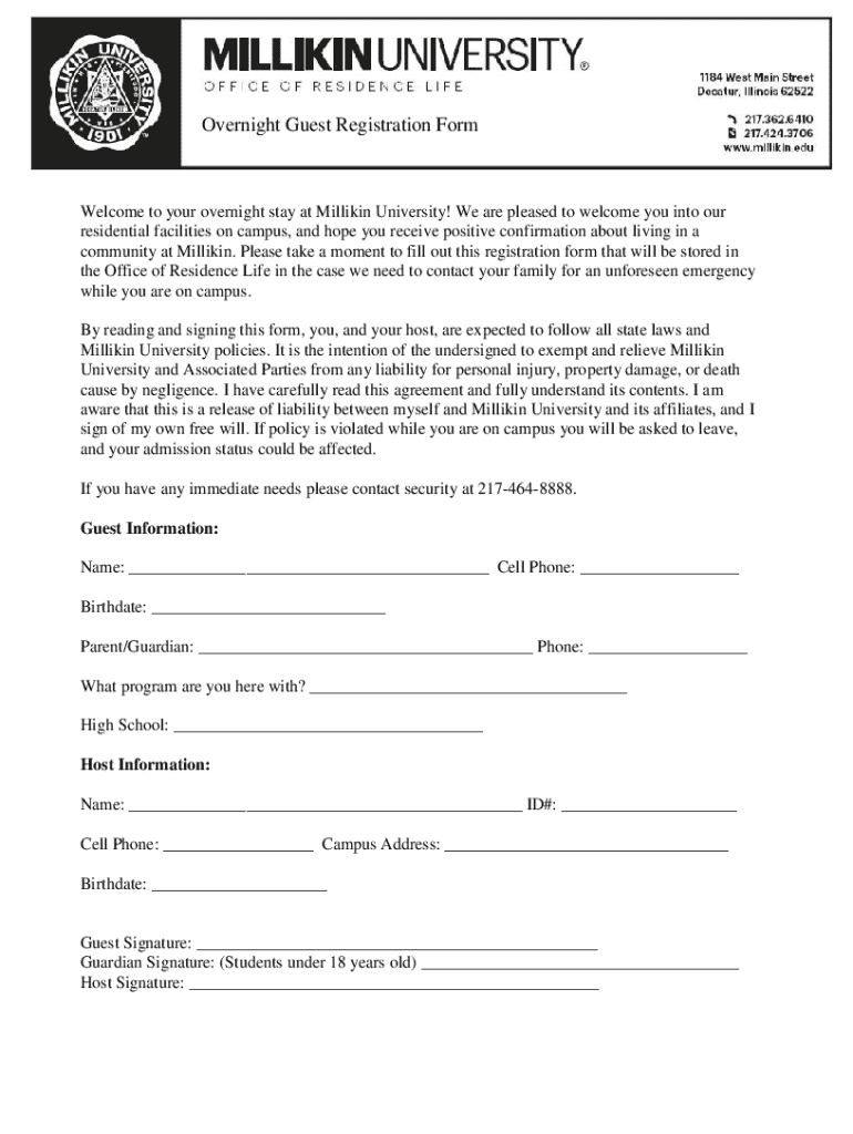 Obtain The Overnight Guest Registration Form From The The Form As The ...