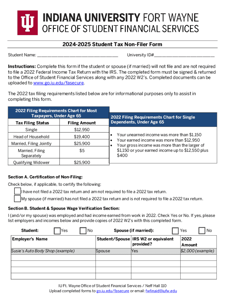 Fillable Online 2024-2025 Student Tax Non-Filer Statement Form Fax ...