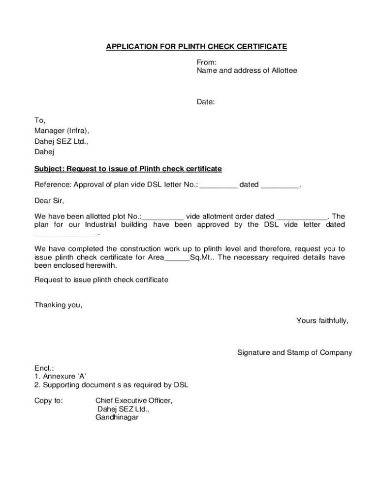 Fillable Online Fillable Online Application form for Plinth Check Certificate Fax Email Print ...