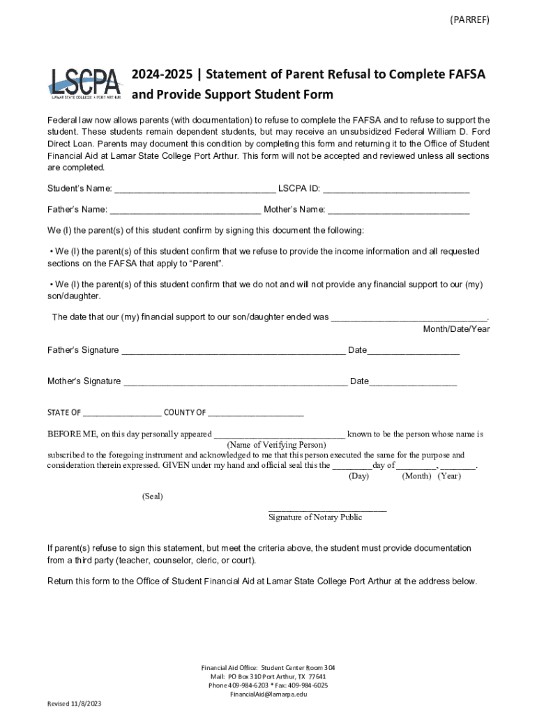 Fillable Online 2024-2025 Parent Refusal and Non-Support Form Fax Email ...