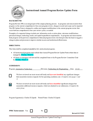 Fillable Online InstructionalAnnual Program Review Update Form Fax ...