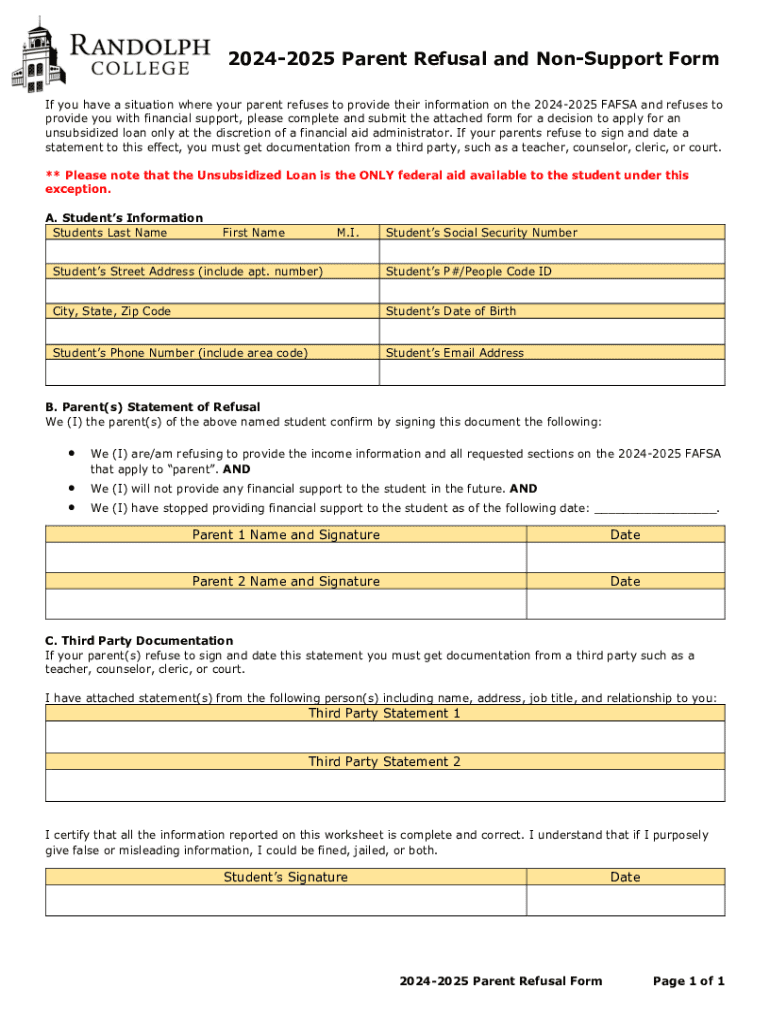 Fillable Online 20242025 Parent FAFSA Refusal Fax Email Print - pdfFiller