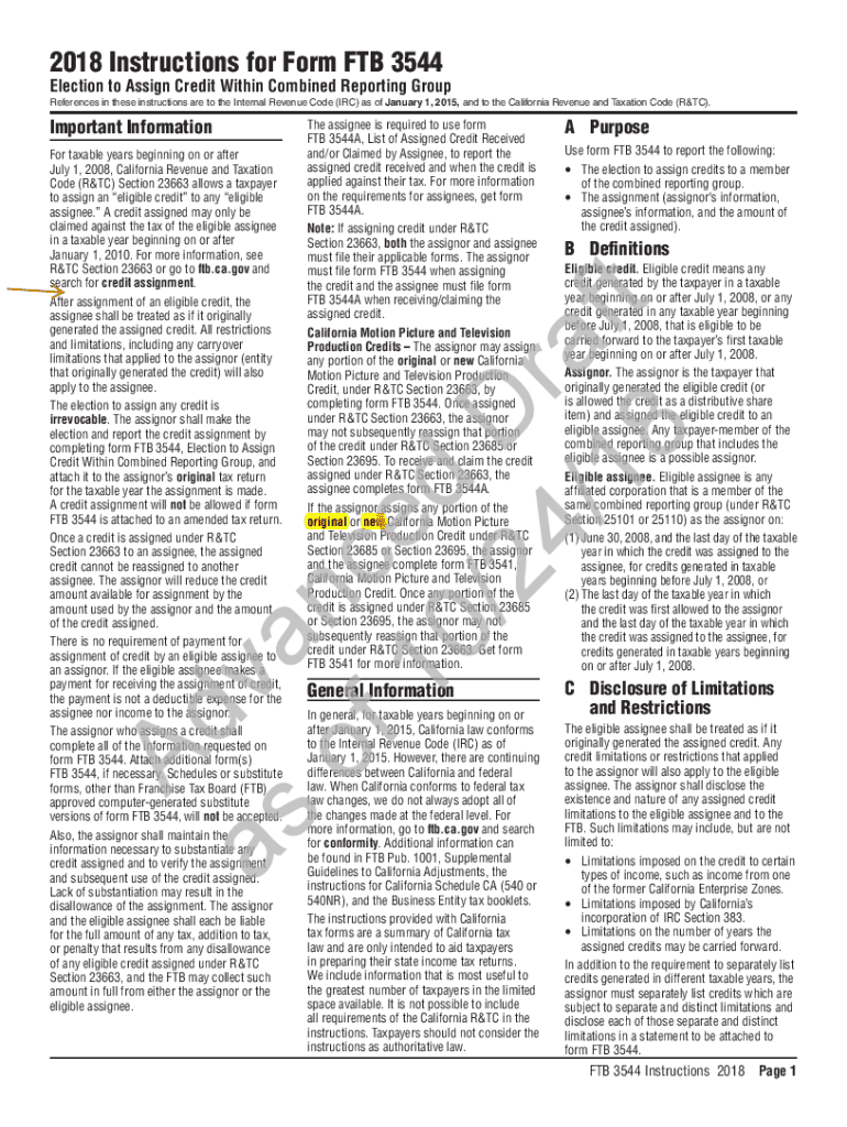 2018 Instructions for Form FTB 3544 Form FTB 3544 - pdfFiller