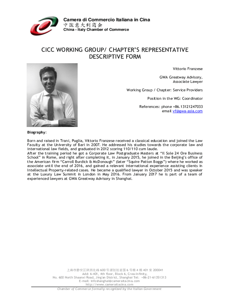 Fillable Online cicc working group/ chapter's representative descriptive form Fax Email Print ...
