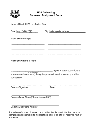 Fillable Online USA Swimming Swimmer Assignment Form Fax Email Print ...