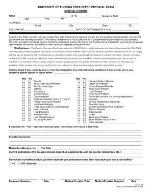 Fillable Online university of florida post-offer physical exam ...