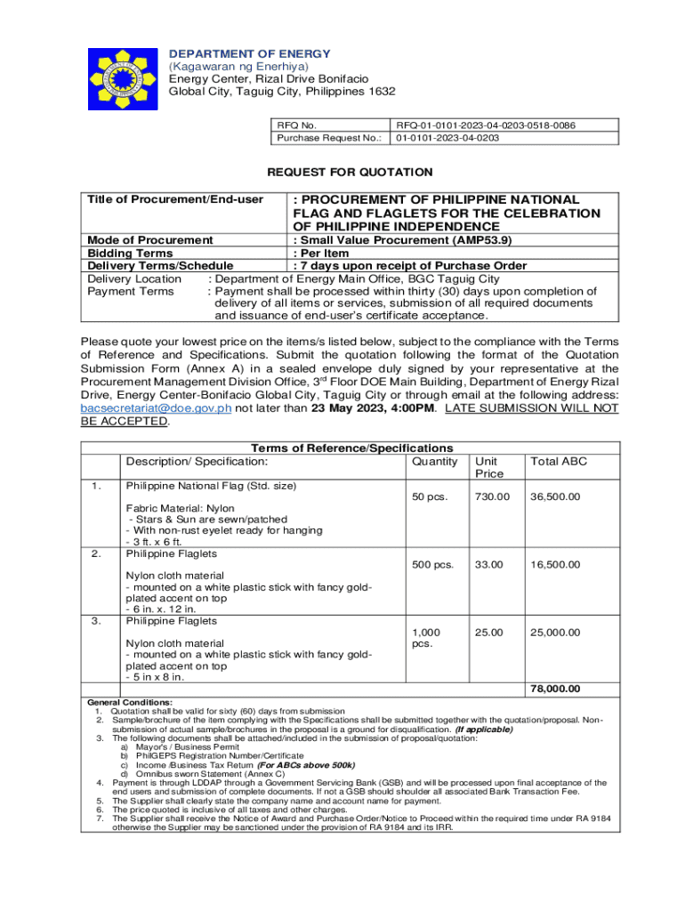Fillable Online : PROCUREMENT OF PHILIPPINE NATIONAL FLAG AND ... Fax ...
