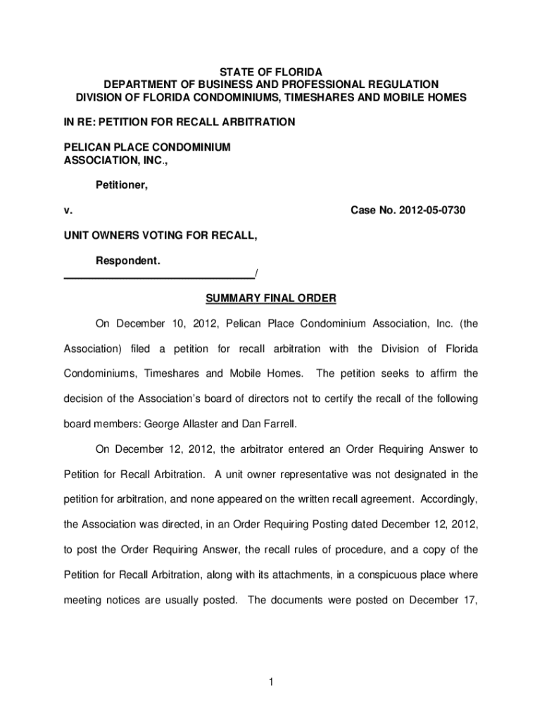 Fillable Online petition for recall arbitration-hoa Fax Email Print ...
