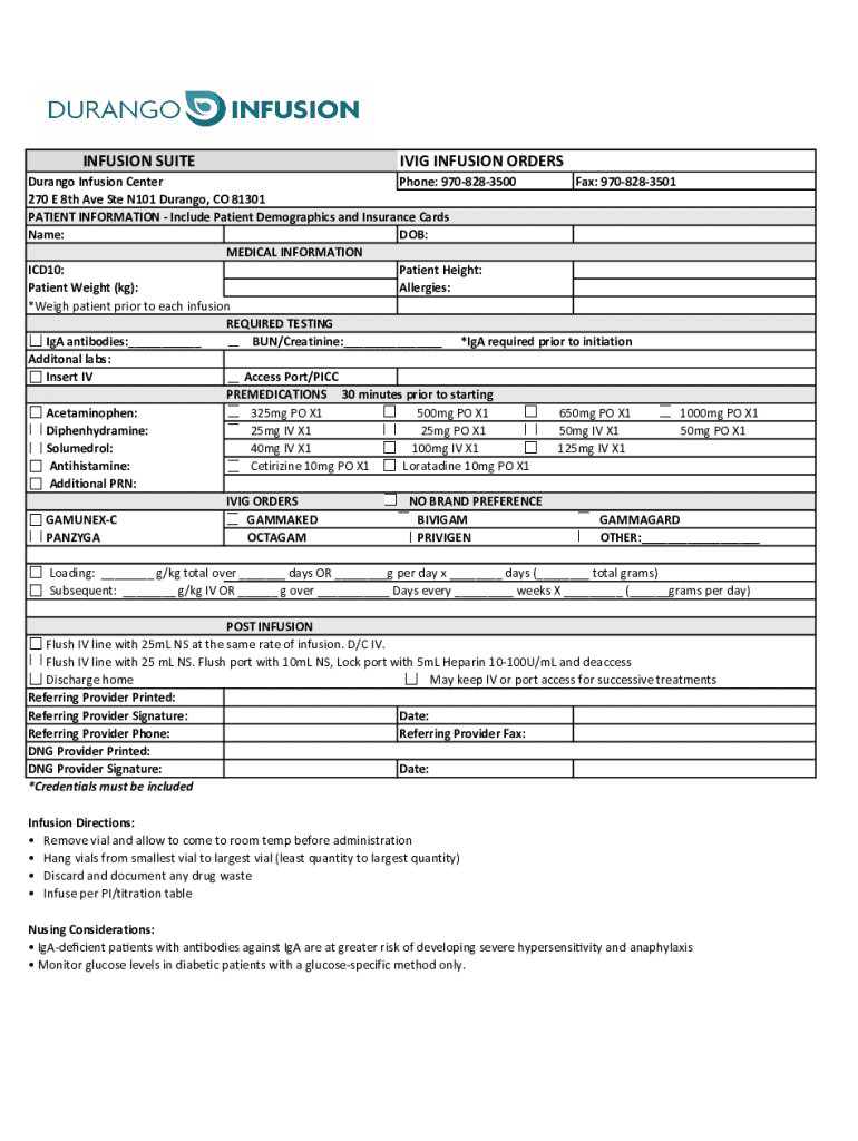 Fillable Online Durango Infusion: HOME Fax Email Print - pdfFiller