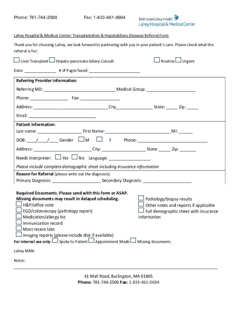 Fillable Online Transplantation & Hepatobiliary Diseases Referral Form Fax Email Print - pdfFiller