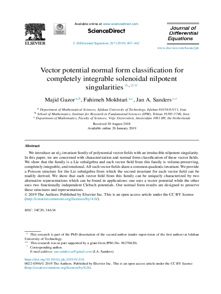 Fillable Online Vector potential normal form classification for completely ... Fax Email Print ...