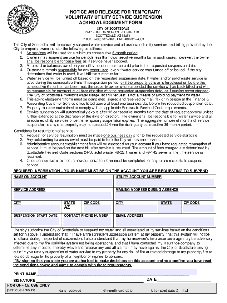 NOTICE AND RELEASE FOR TEMPORARY VOLUNTARY UTILITY SERVICE SUSPENSION ...
