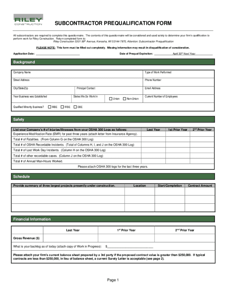 Fillable Online SAMPLE SUBCONTRACTOR - Chuck Wise Fax Email Print ...