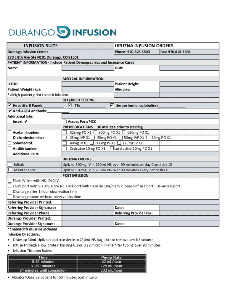 Fillable Online UPLIZNA (inebilizumab-cdon) Treatment Settings Fax ...
