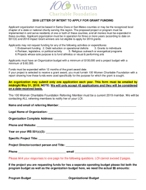 Fillable Online 2019 letter of intent to apply for grant funding Fax ...