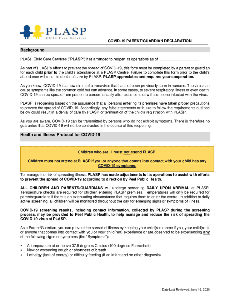 Fillable Online Background Health and Illness Protocol for COVID-19 Fax Email Print - pdfFiller