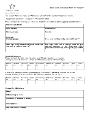 Fillable Online Expression of Interest Form for Nursery Fax Email Print - pdfFiller
