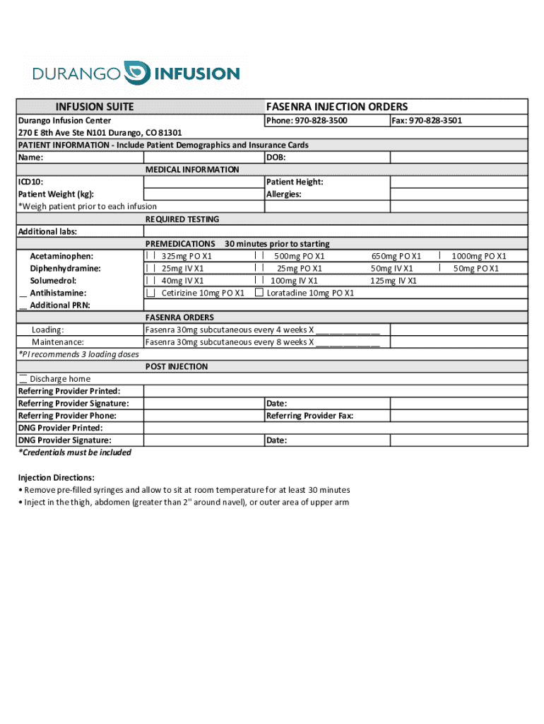 Fillable Online FASENRA INJECTION ORDERS Fax Email Print - pdfFiller