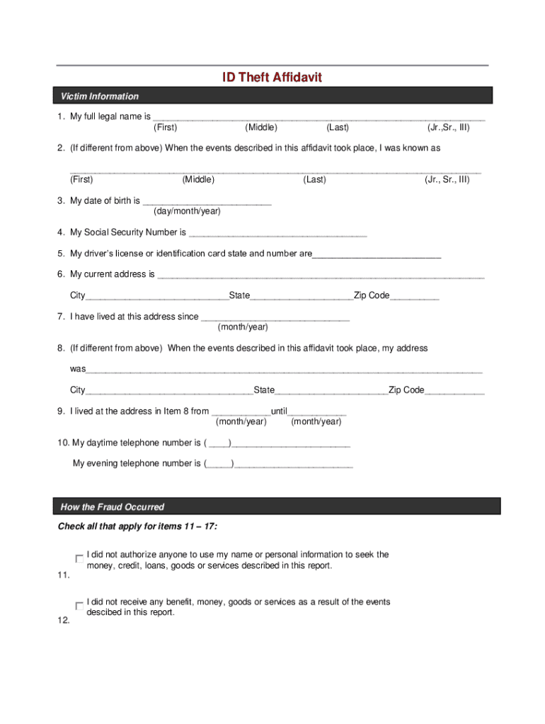 Fillable Online Identity Theft Affidavit and Sample Letters Fax Email ...
