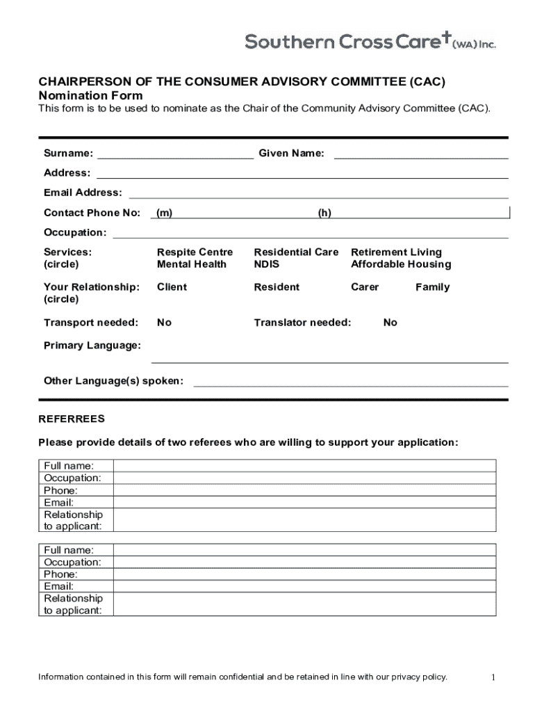 Fillable Online CAC Chairperson Nomination Form 2024 Fax Email Print ...