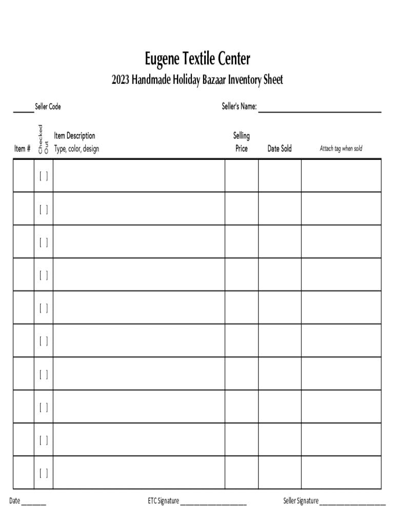 Fillable Online Holiday Sale Inventory Sheet.xlsx Fax Email Print ...