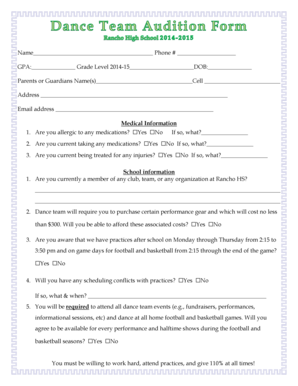 Fillable Online Dance Team Audition Form.pdf - Rancho High School Fax ...