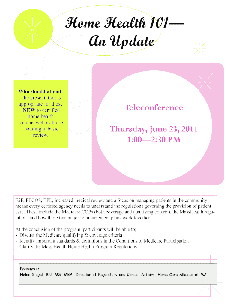 Fillable Online thinkhomecare Home Health 101 An Update - Home Care ...