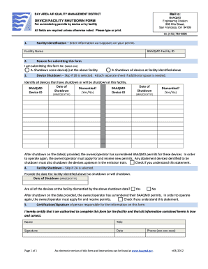 Fillable Online DEVICE/FACILITY SHUTDOWN FORM 1. Facility ...