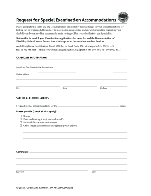 Fillable Online compliancecertification Request for Special Examination Accommodations ...