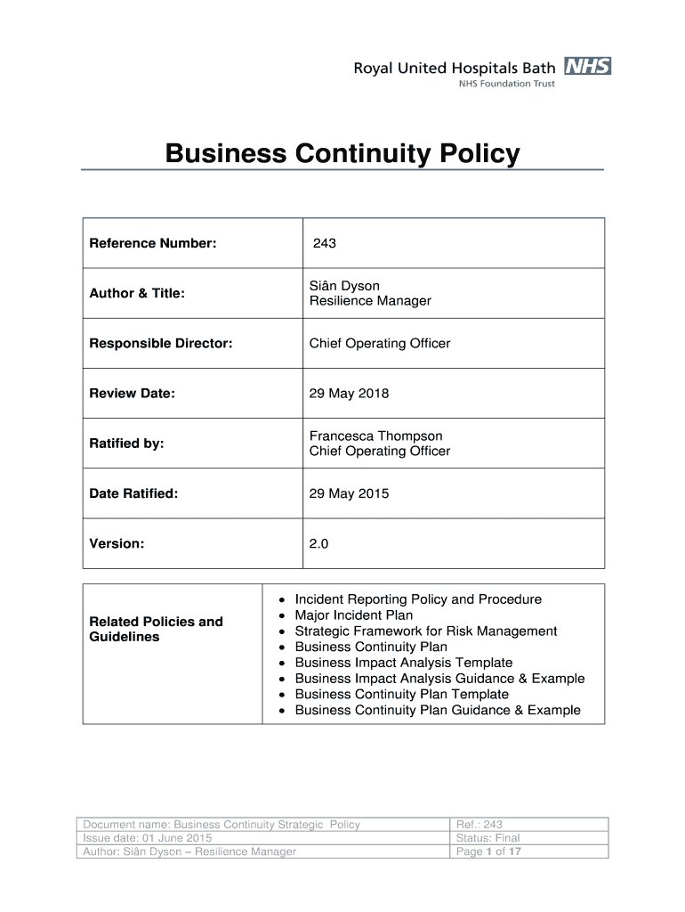 Fillable Online ruh nhs Business Continuity Policy Fax Email Print ...