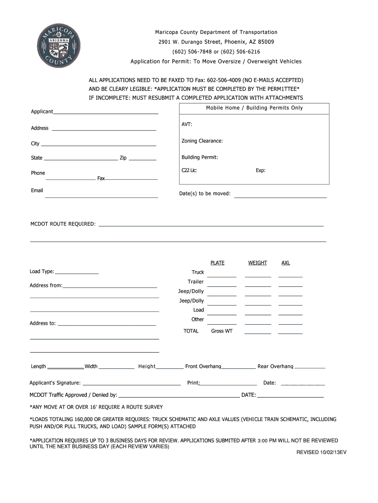 Fillable Online mcdot maricopa Application for Permit To Move Oversize ...