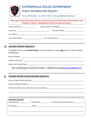 Fillable Online stephenvillepolice Public Information Request ...