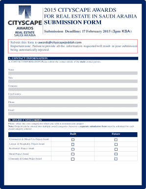 Fillable Online 2015 CITYSCAPE AWARDS SUBMISSION FORM Fax Email Print - pdfFiller