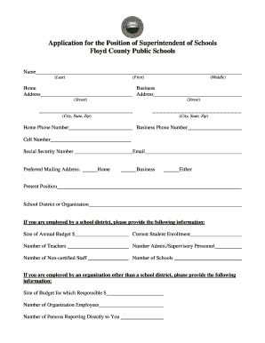 Fillable Online vaschoolboards Application for the Position of Superintendent of Schools Floyd ...