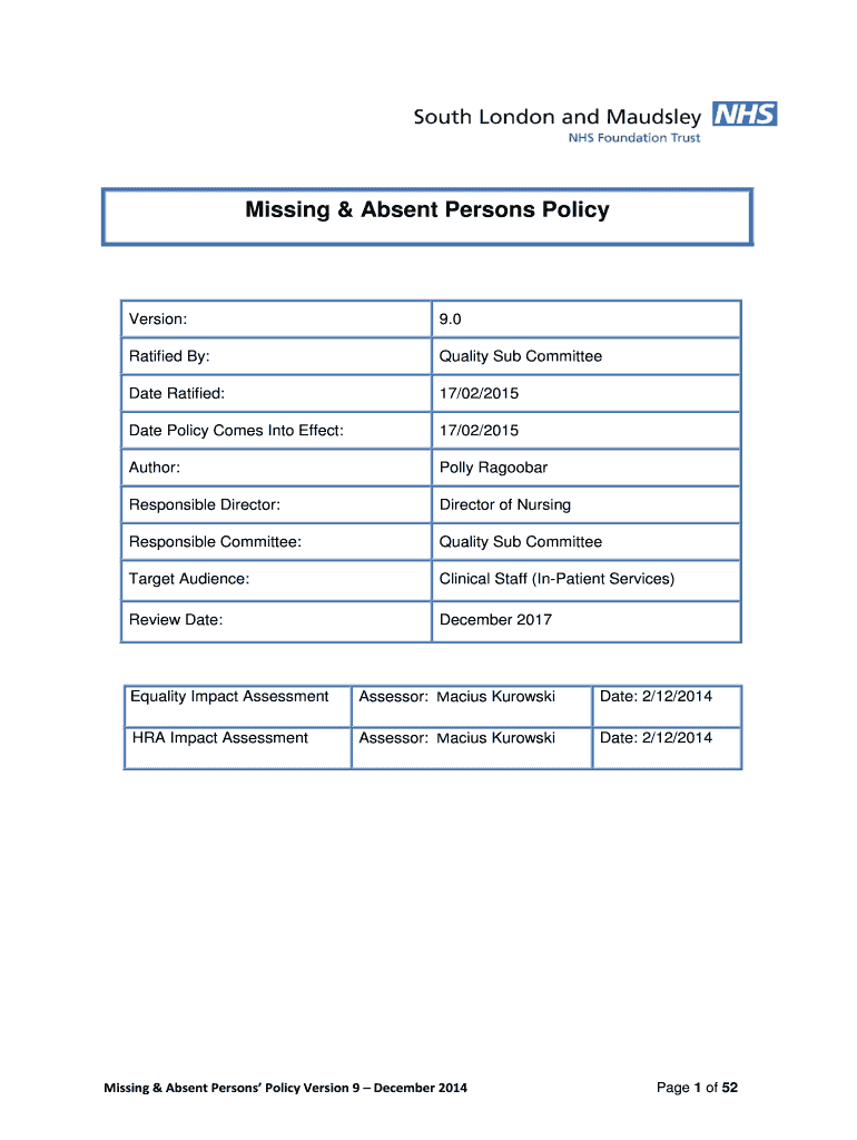 Fillable Online Policy on Absent Without Official Leave AWOL - South ...