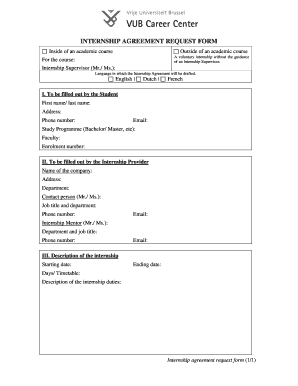 Fillable Online my vub ac Uniform internship agreement request form Fax ...