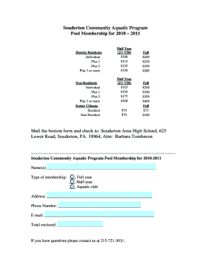 Fillable Online soudertonsd Souderton Community Aquatic Program Pool ...