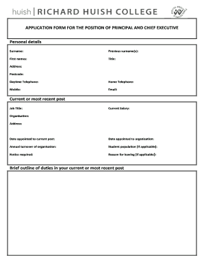 Fillable Online huish ac APPLICATION FORM FOR THE POSITION OF PRINCIPAL ...