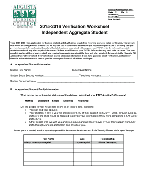 Fillable Online augustatech Independent Aggregate Verification Worksheet - Augusta Technical bb ...