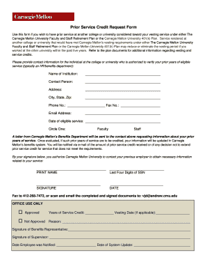 Fillable Online cmu Prior Service Credit Request form - to be completed ...