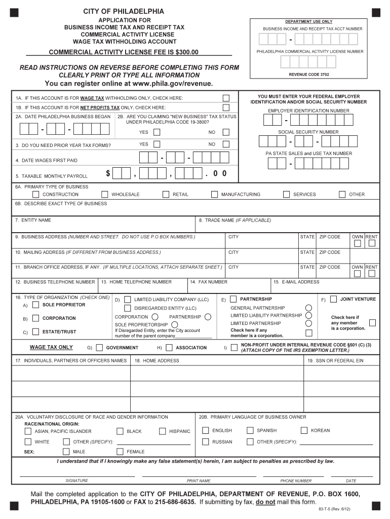 Fillable Online BUSINESS INCOME TAX AND RECEIPT TAX Fax Email Print ...