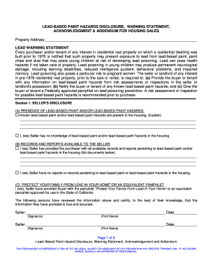 Fillable Online Lead Paint Hazard Disclosure Statement of Compliance ...