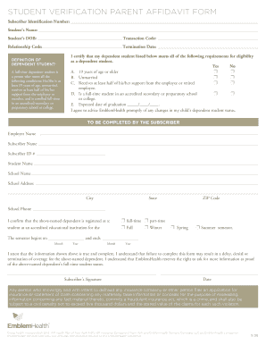 Fillable Online Student Verification Parent affidaVit form Fax Email ...