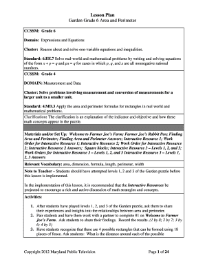 Fillable Online Lesson Plan Garden Grade 6 Area and Perimeter Fax Email Print - pdfFiller