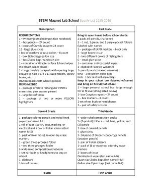 Fillable Online stem adams12 STEM Magnet Lab School upply List 2015 ...