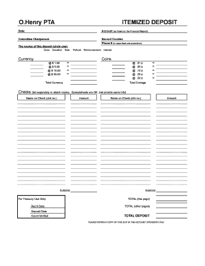 Fillable Online ohenrypta PTA Deposit Form Fax Email Print - pdfFiller